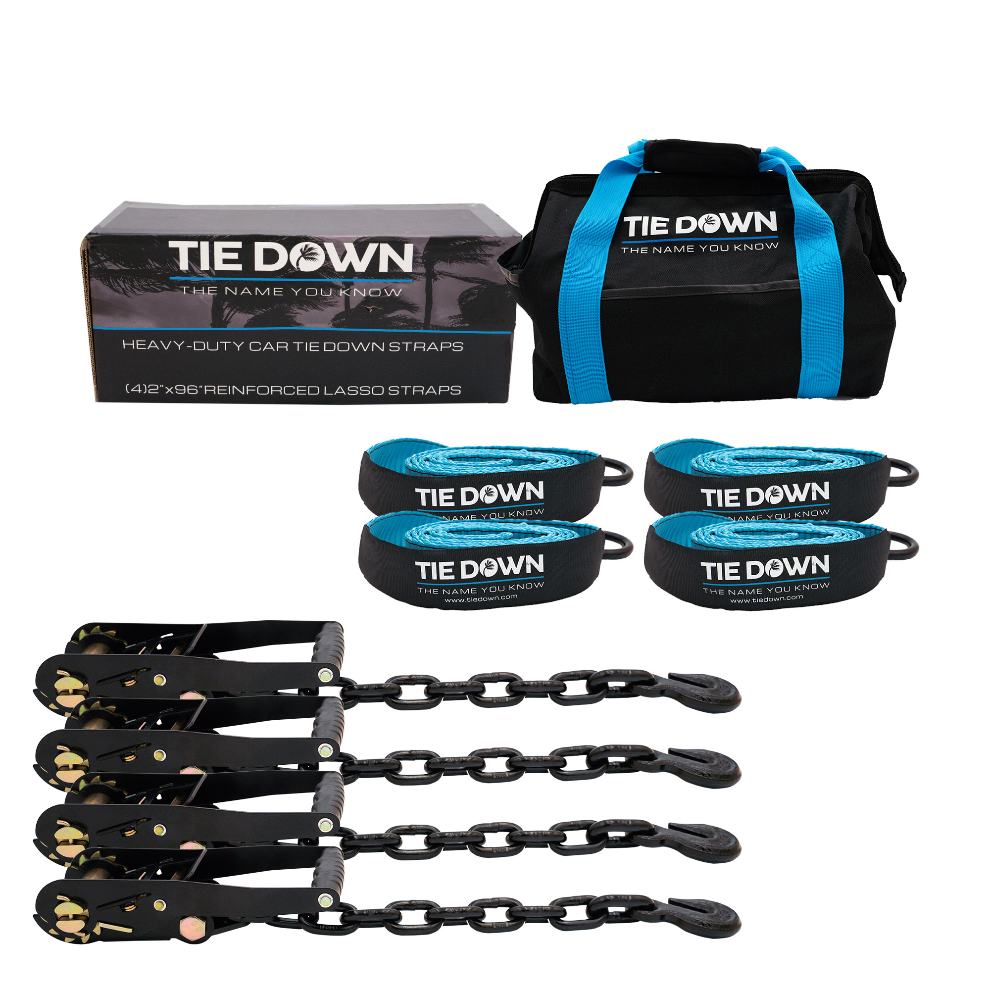 13985 2 in. x 96 in. Blue Heavy Duty Car Transport Tie Down Straps, 4 ...