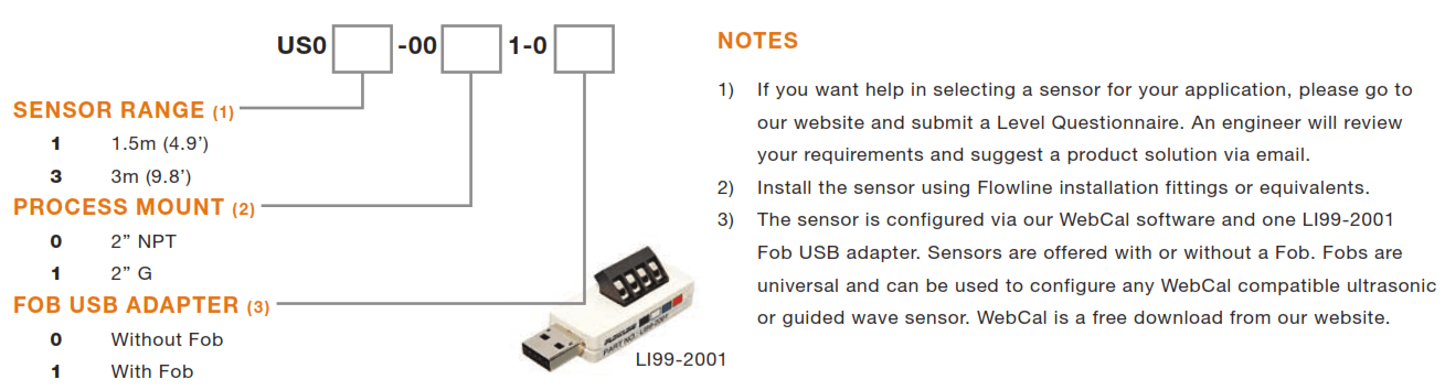 Flowline :: US01-0011-01 | 1.5m (4.9') Range - 2 inch G - w/Fob