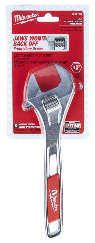Milwaukee 48 22 7410 Adjustable Wrench 10 in OAL 1 3 8 in Jaw Steel Chrome Ergonomic Handle VORG1383769 48 22 7410
