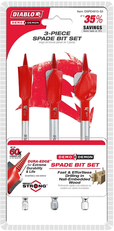 DIABLO - Diablo Demo Demon DSPD4910-S3 Spade Bit Set, 3-Piece, HSS # ...