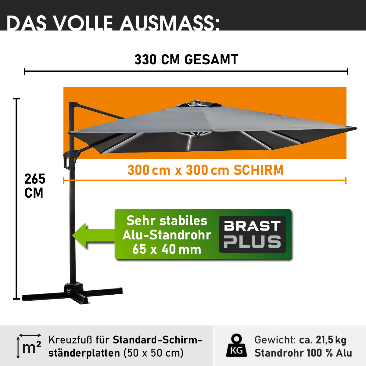 Ampelschirm Rechteckig 3x3m