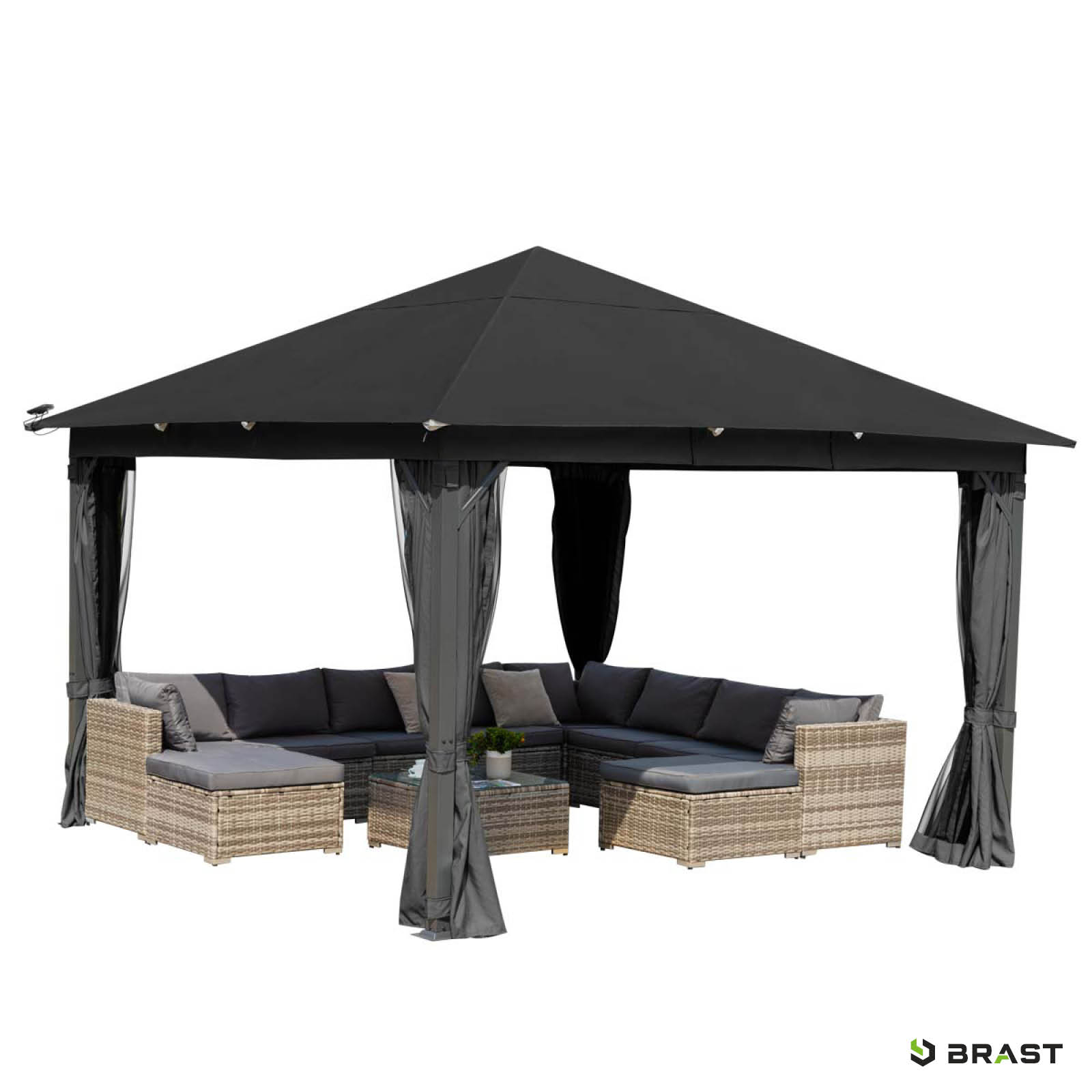 Alu Pavillon INFINITY 4x4m dunkelgrau inkl. LEDs | brast24.de