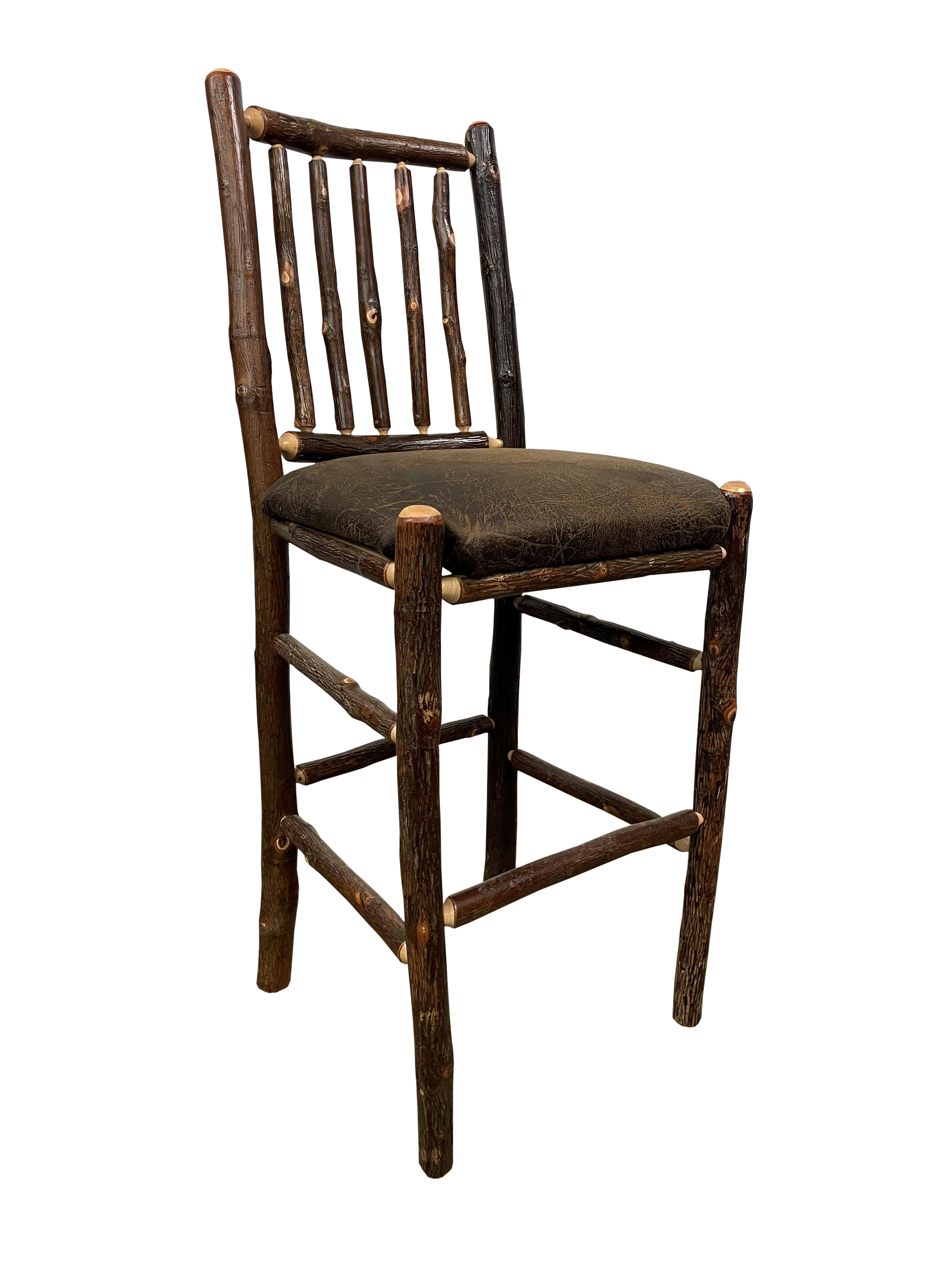 Hickory Log Spoke Back Counter Stool - Upholstered Seat - Upgrade ...
