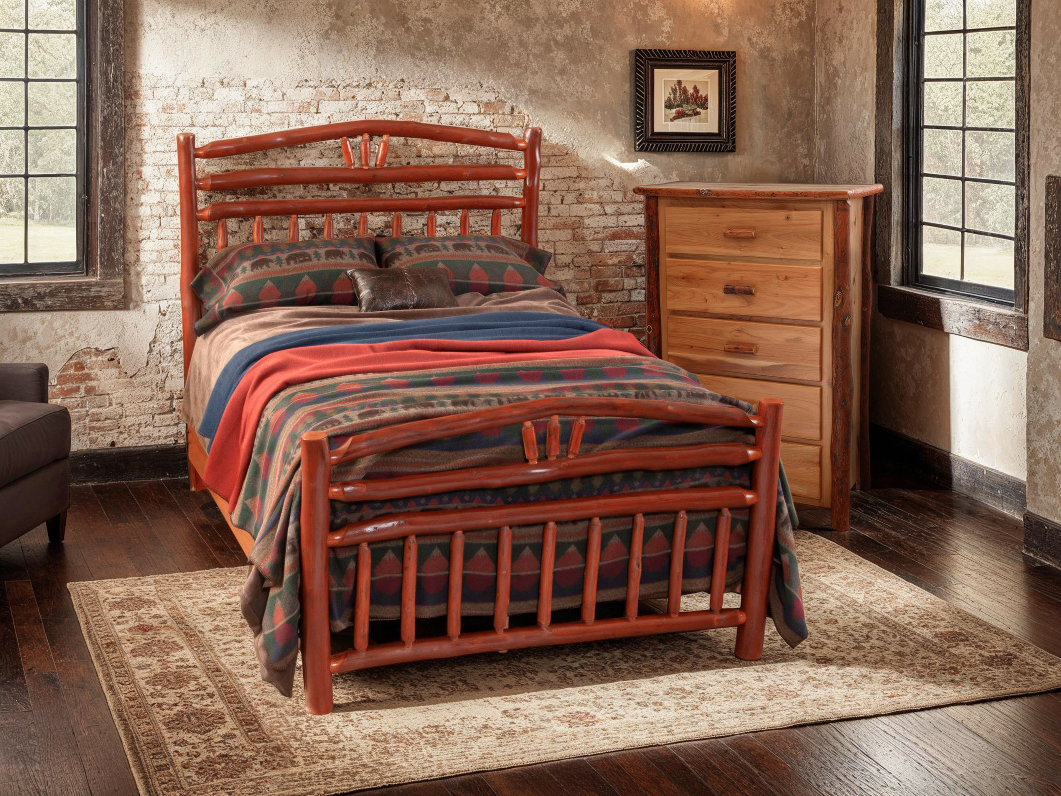 Hickory Log Wagon Wheel Bed - Double - Cognac - Gil's Furniture & Sleep ...