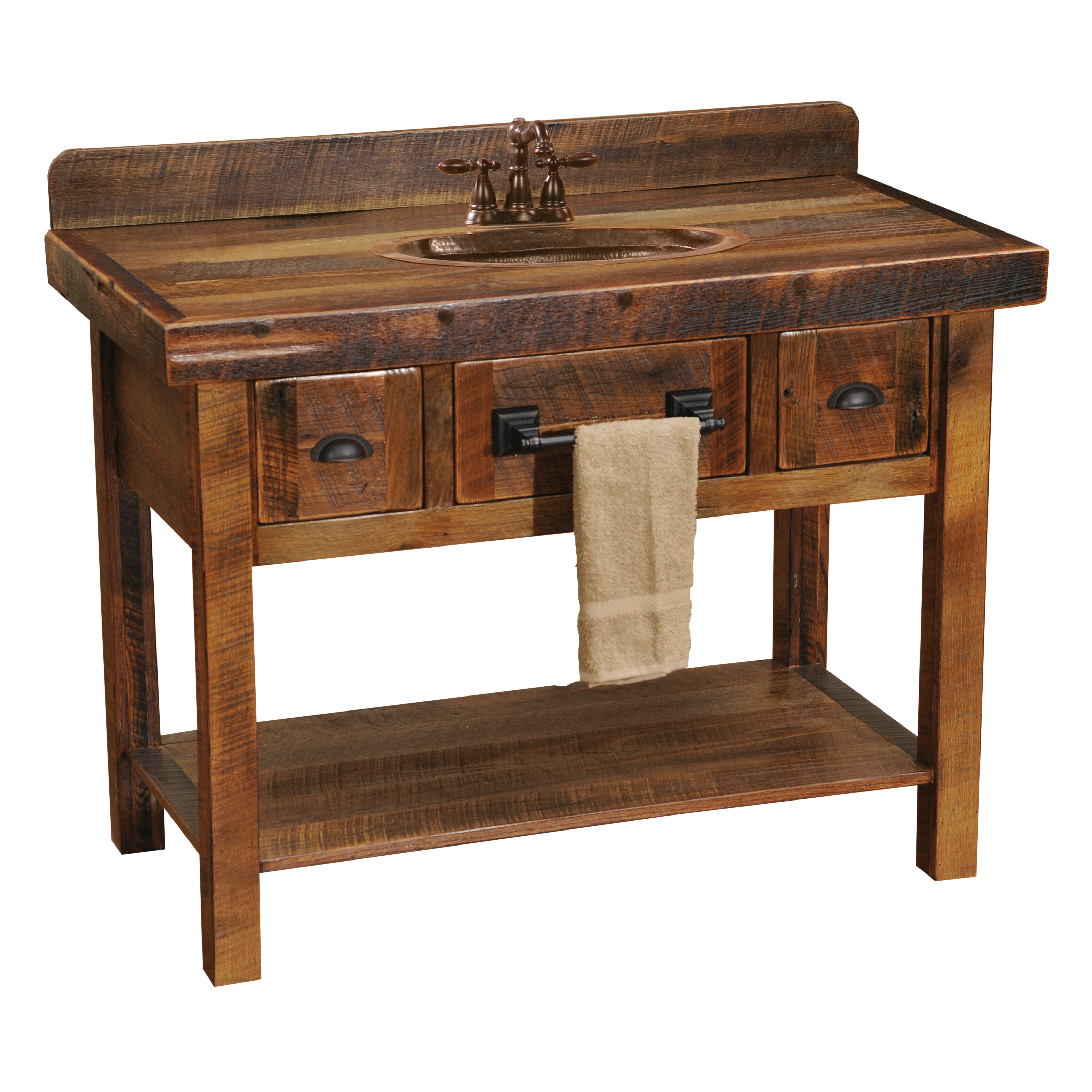 Barnwood Two Drawer Open Vanity with Shelf - Slab Style Top - Gil's ...