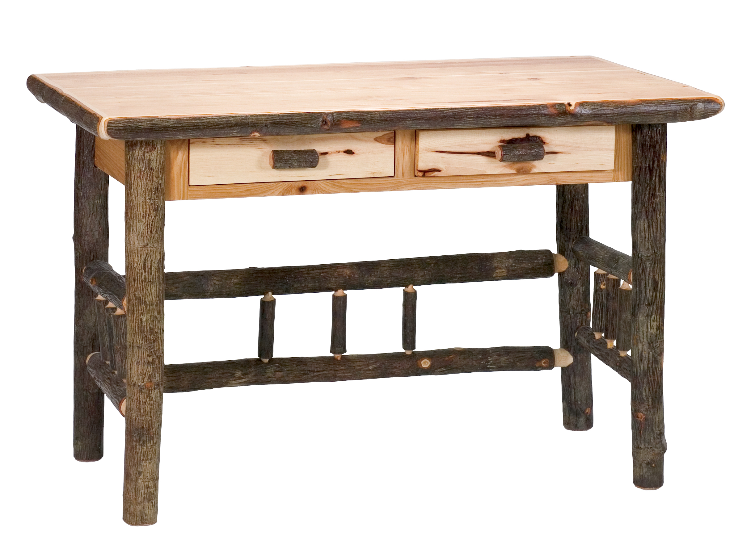 Hickory Log Two Drawer Writing Desk - Natural - Armor - Gil's Furniture ...