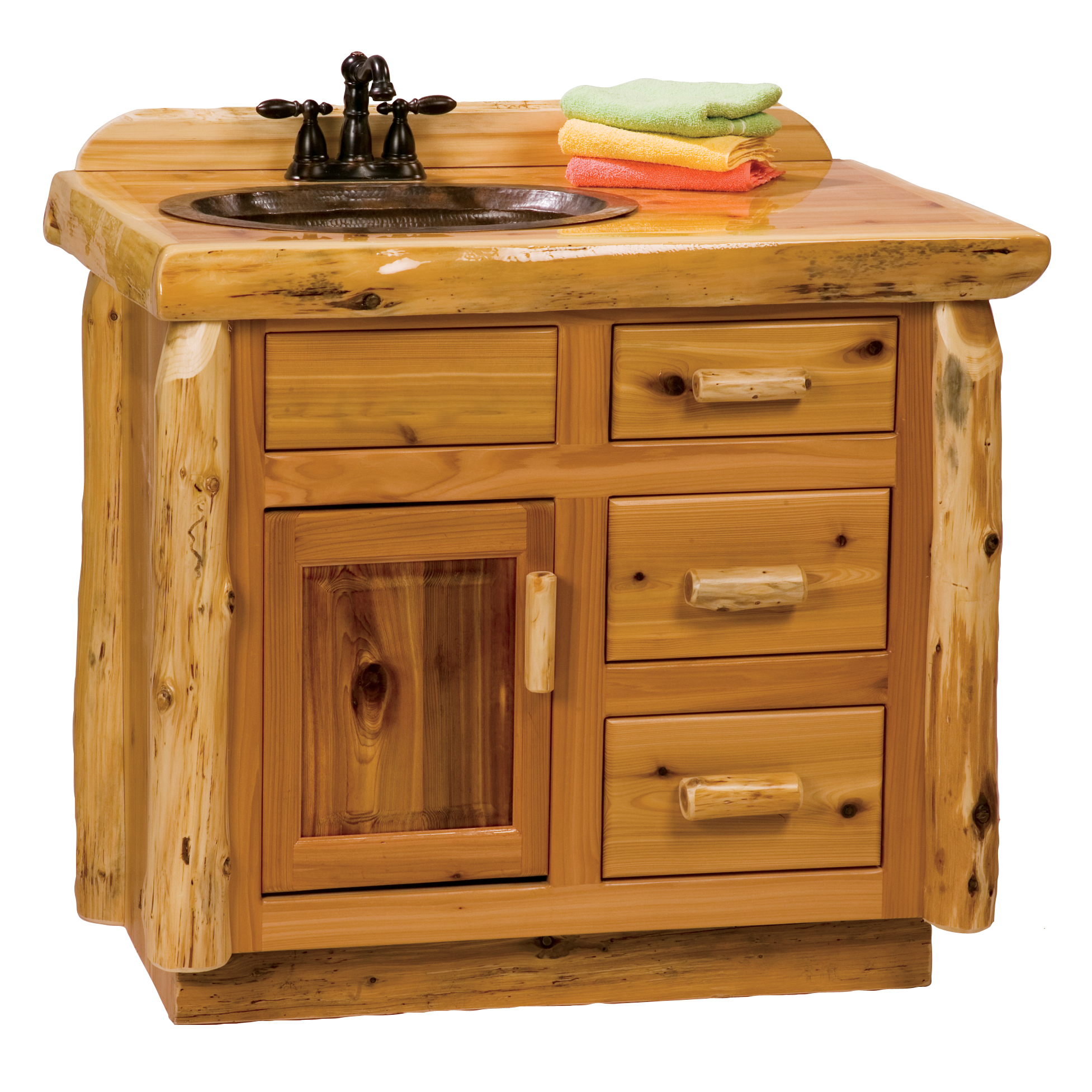 Cedar Log Vanity - 42-inch - without Top - Weathered - Sink Right - Gil ...