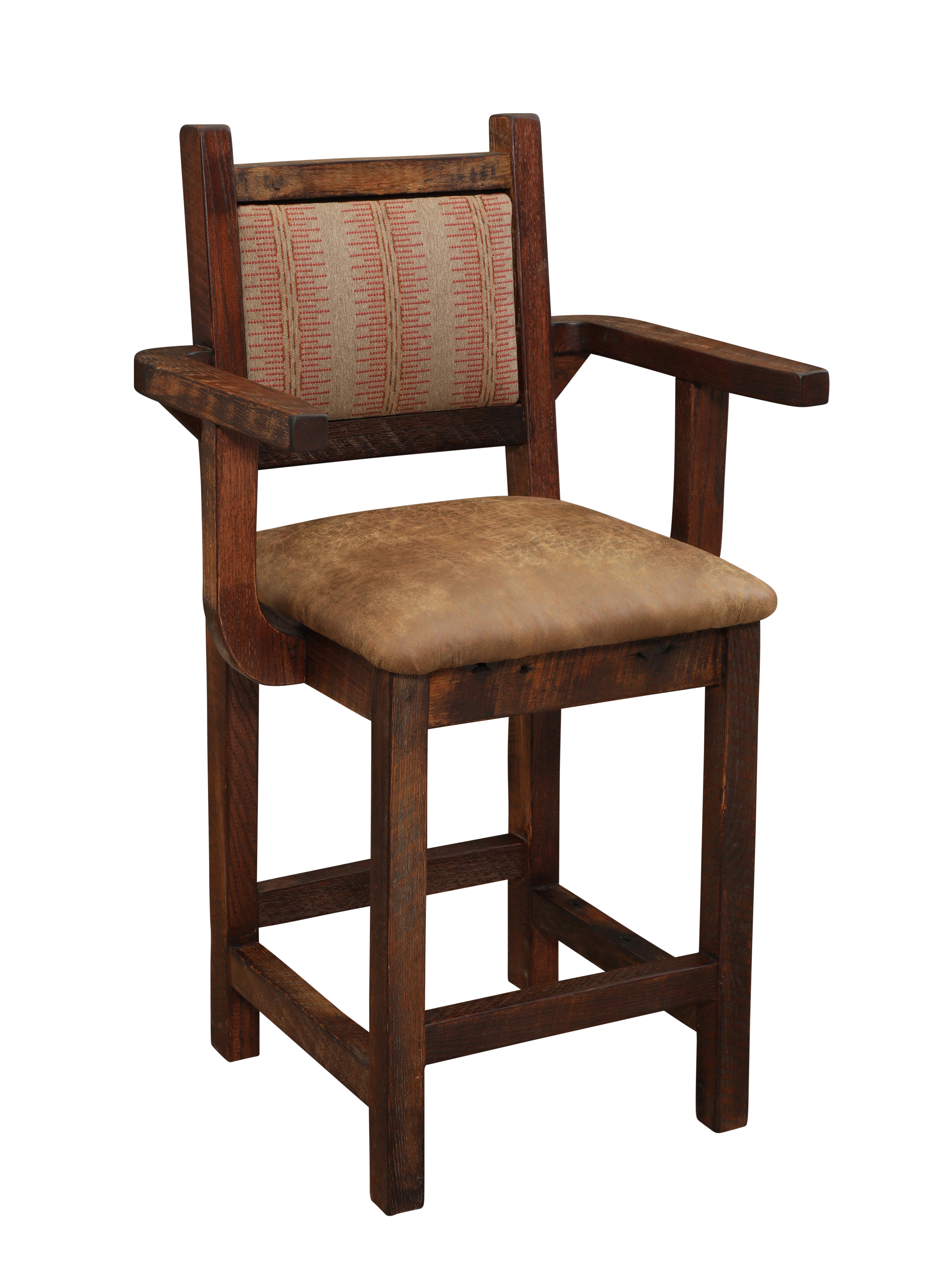 Barnwood Colonial Counter Stool with Arms - Standard Fabric - Gil's ...