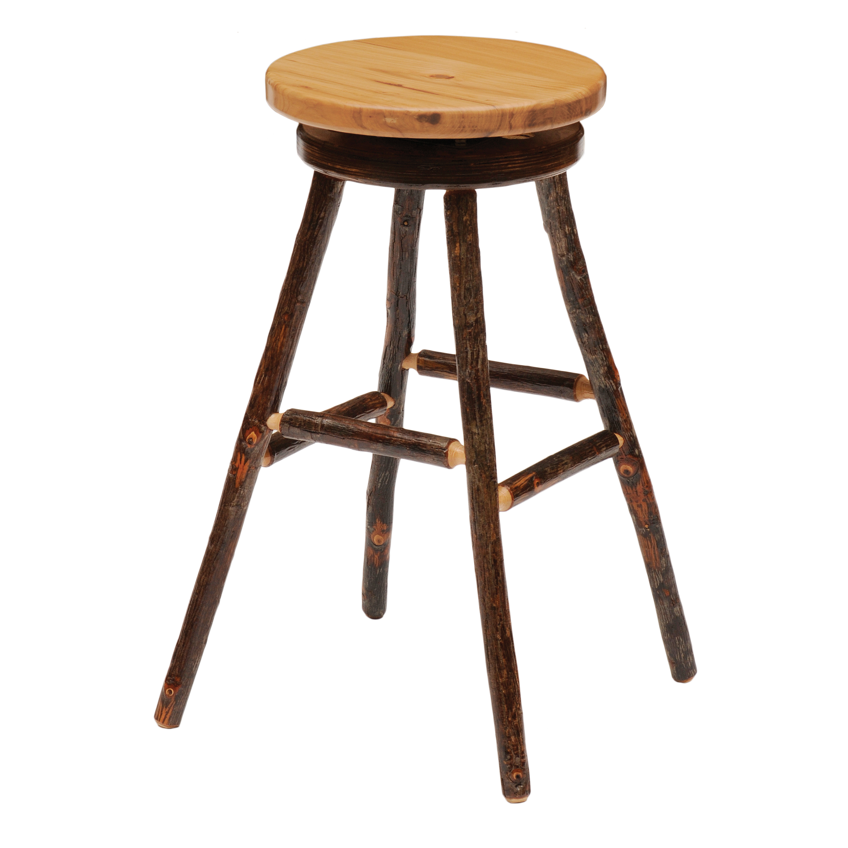 Hickory Log Swivel Counter Stool - Wood Seat - Antique Oak - Gil's ...