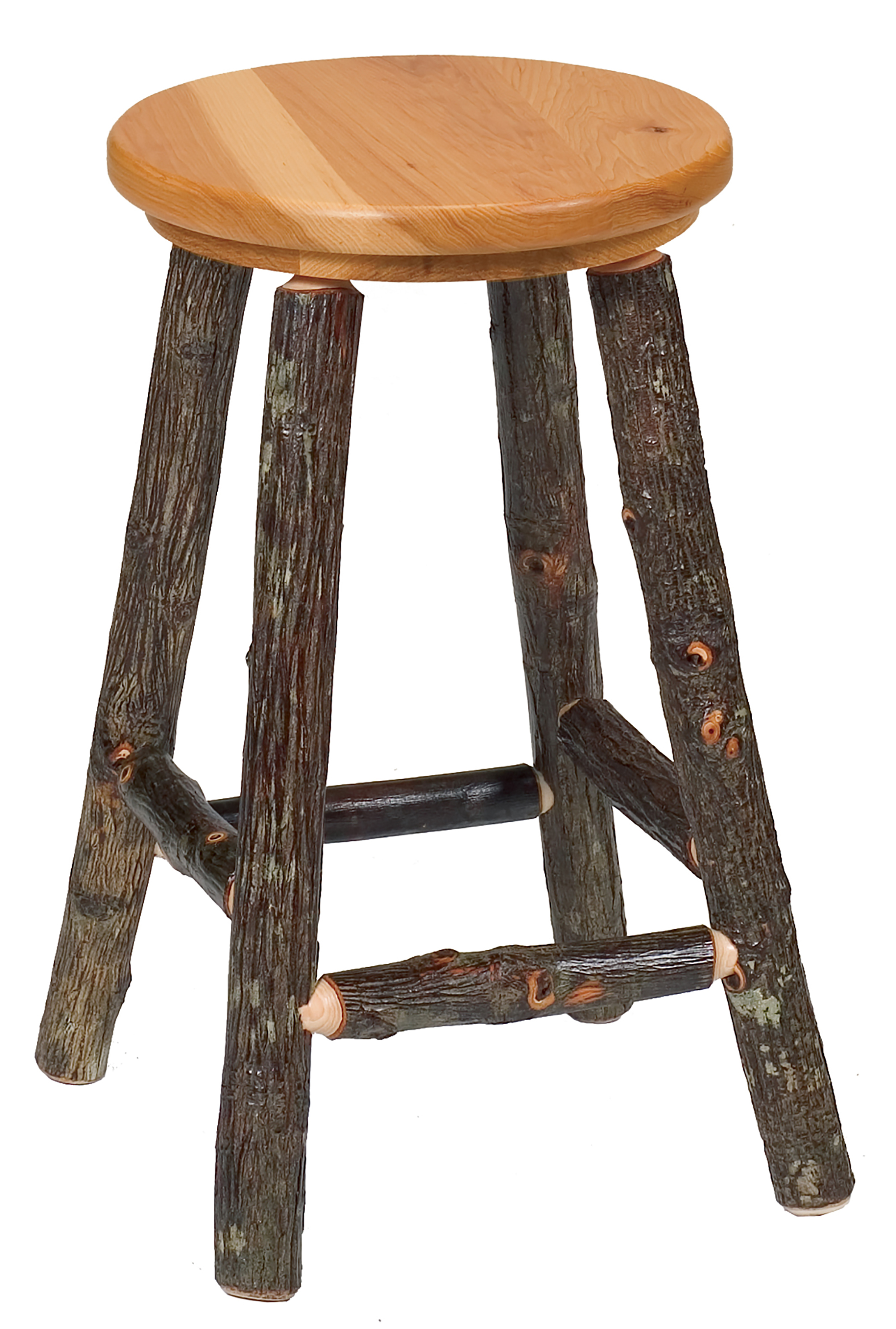 Hickory Log Counter Stool - Wood Seat - Natural - Standard - Gil's ...