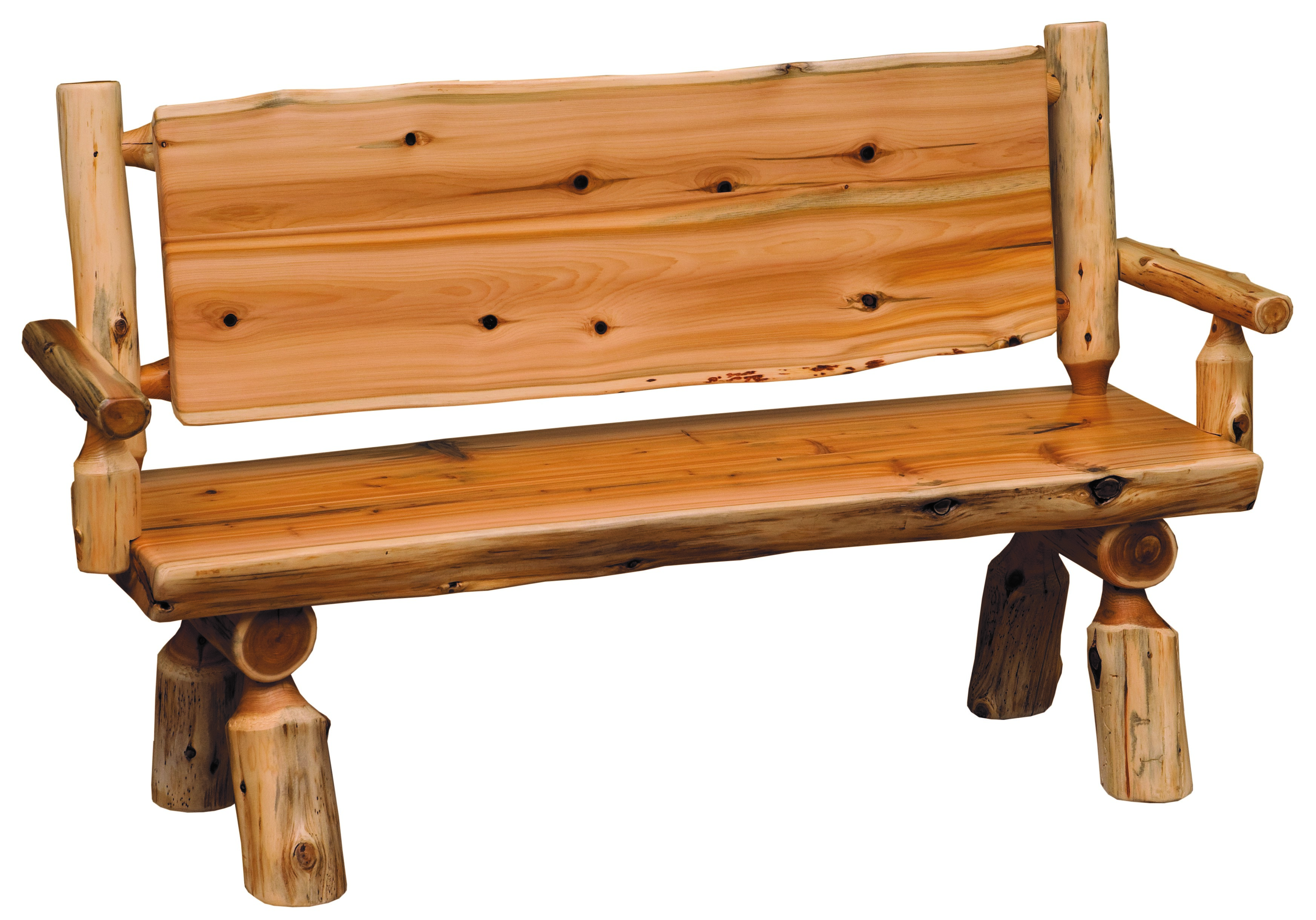 Cedar Log 5-foot Bench with Solid Back and Arms - Weathered - Gil's ...