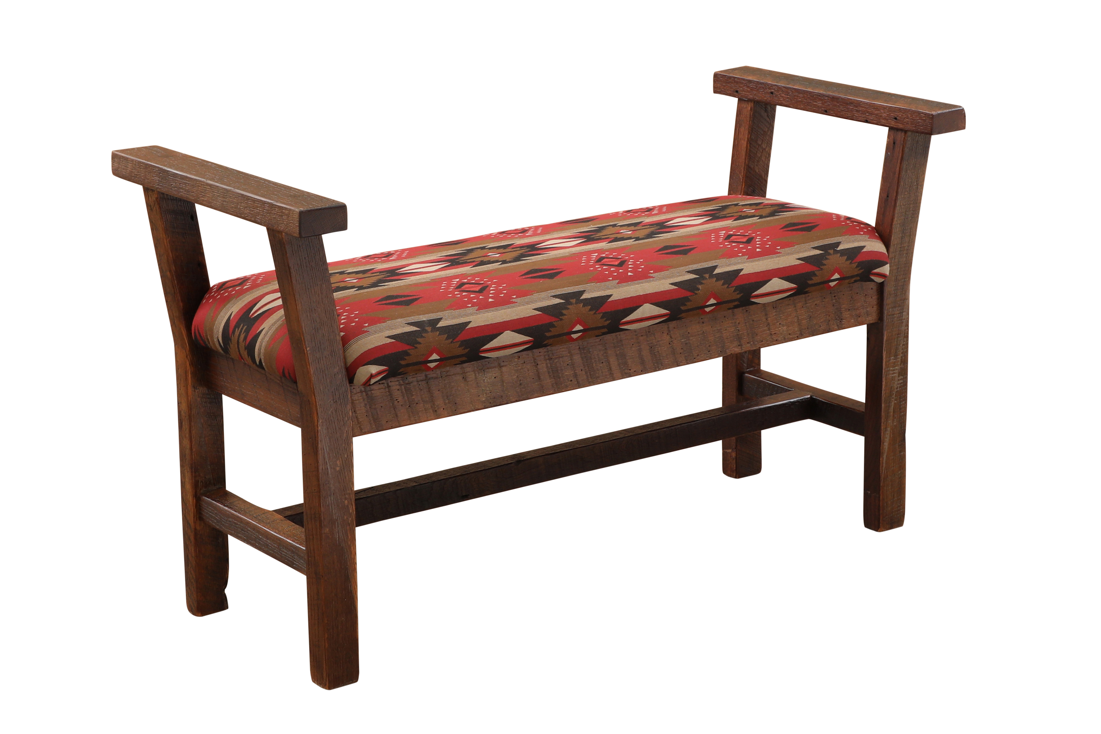 Barnwood Upholstered Bench - with Arms - Upgrade Fabric - Gil's ...