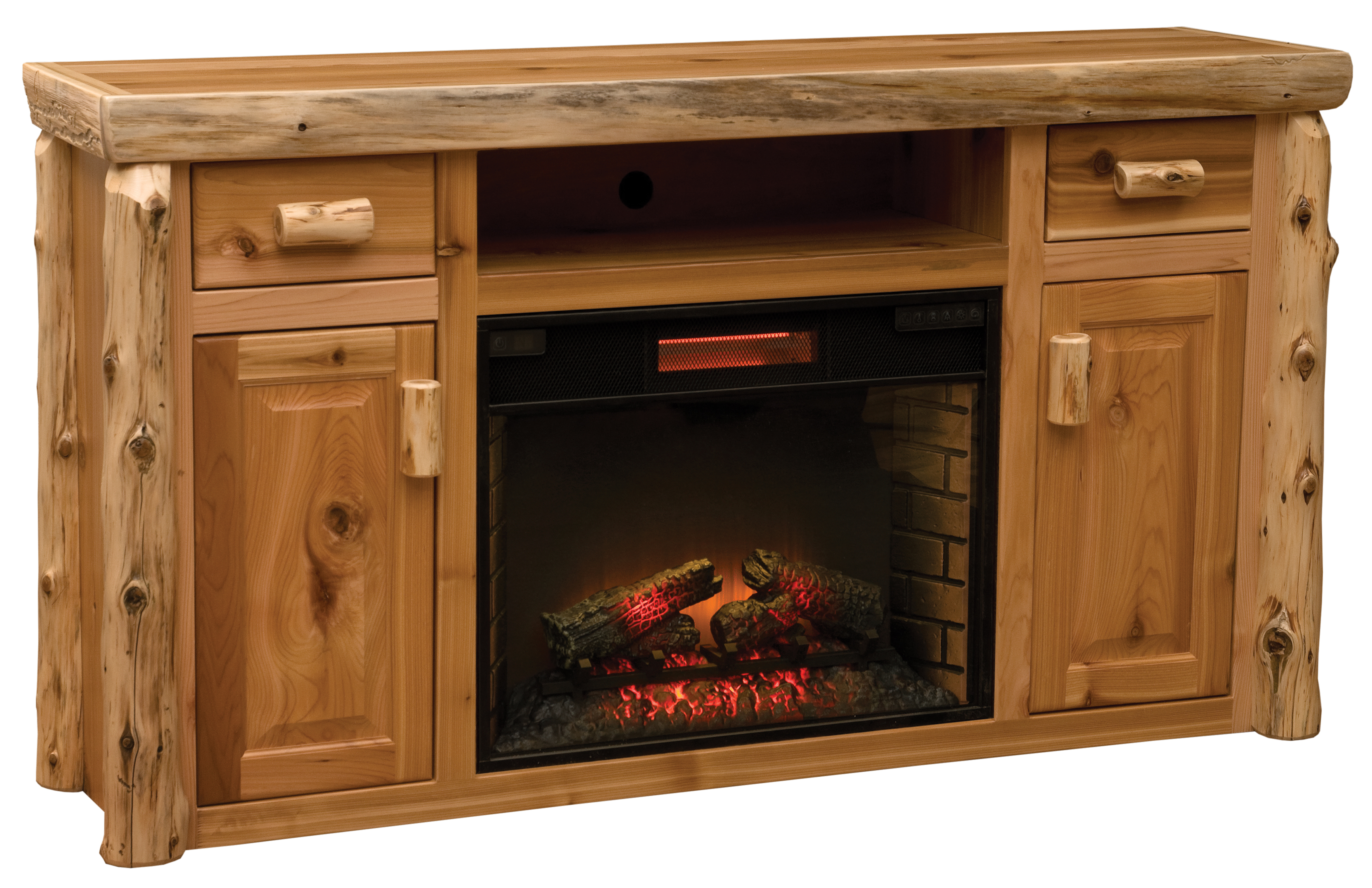 Cedar Log Entertainment Center with Fireplace - Coffee - Gil's ...
