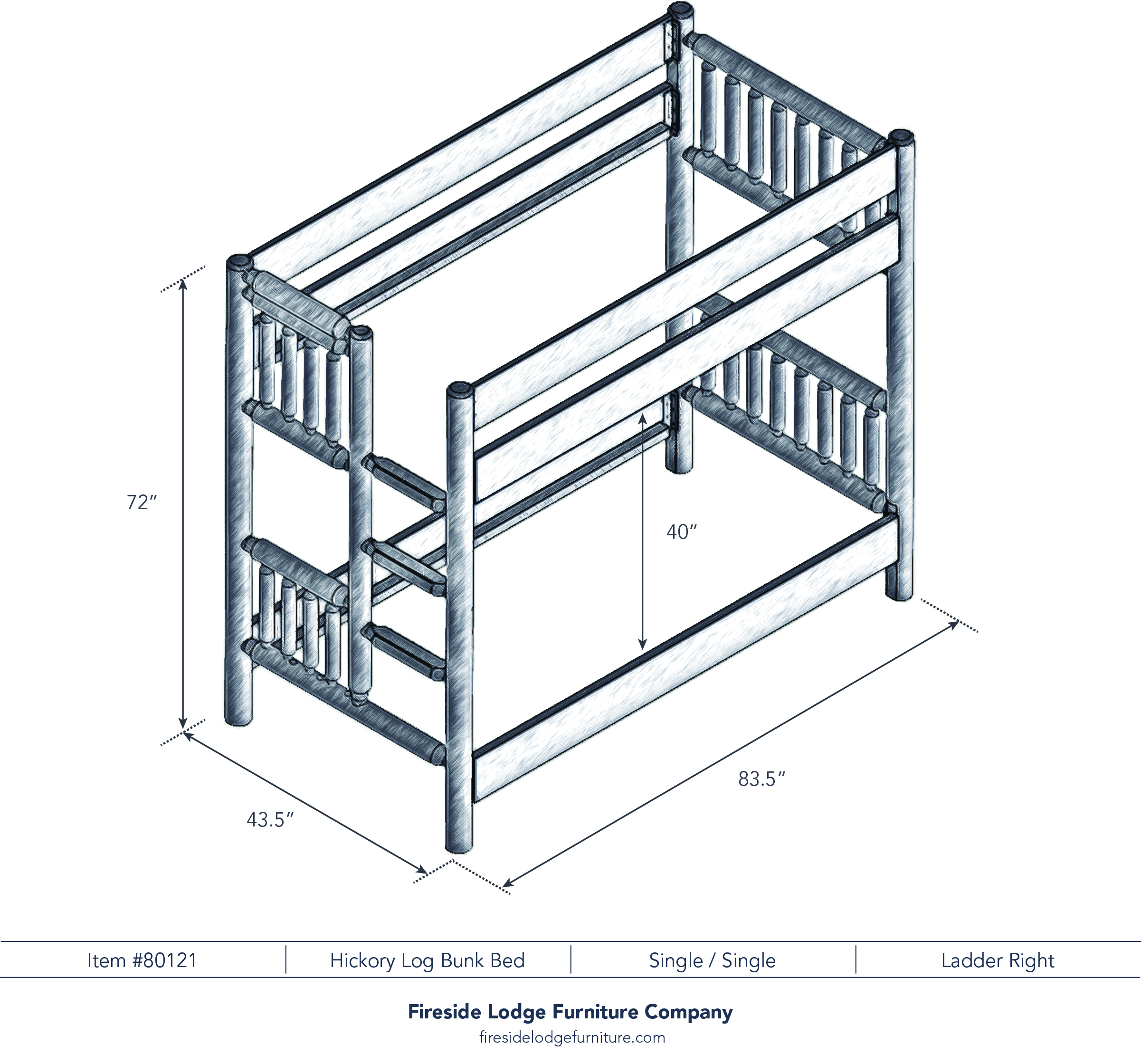 Hickory Log Bunk Bed - Single/Single - Ladder Right - Slate - Gil's ...