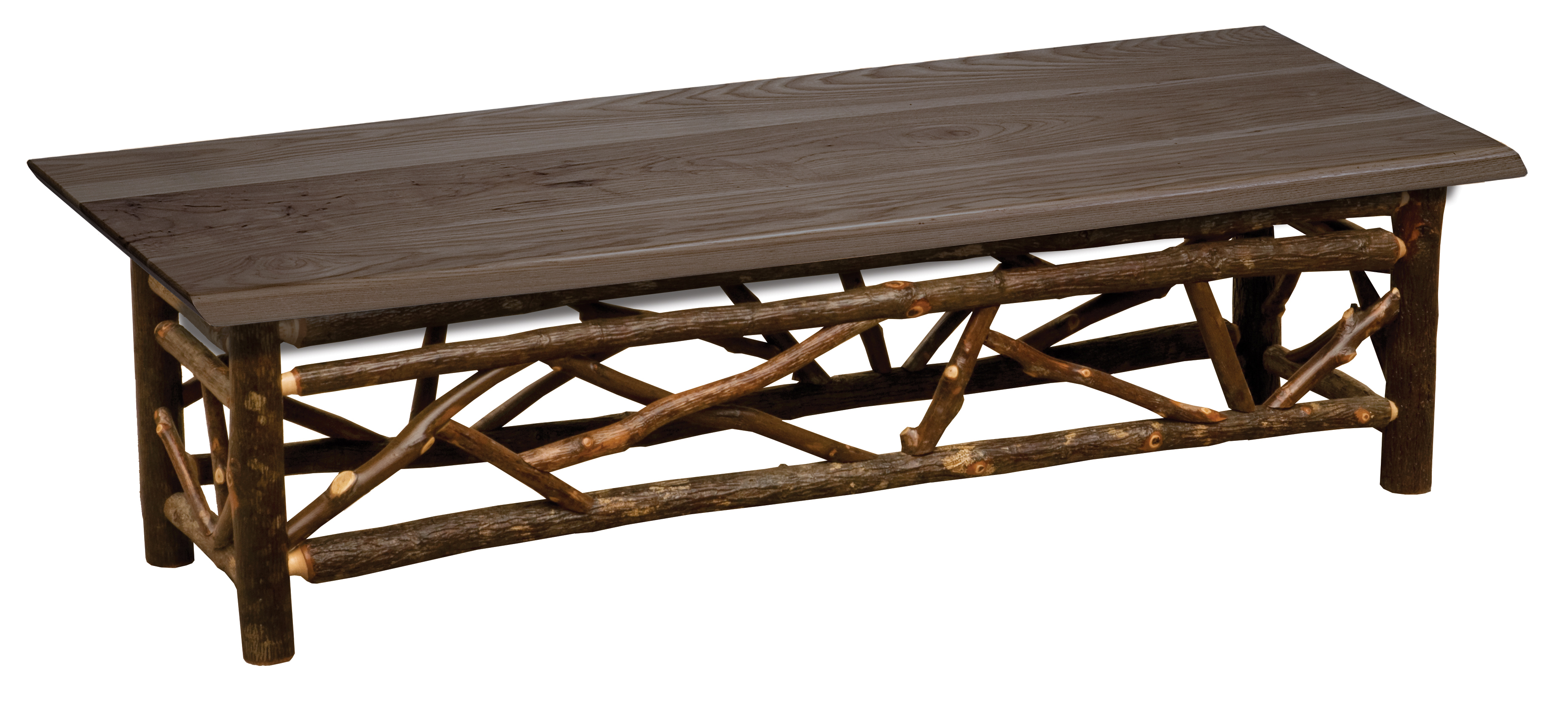 Hickory Log 4-foot Twig Bench - Wood Seat - Slate - Standard - Gil's ...