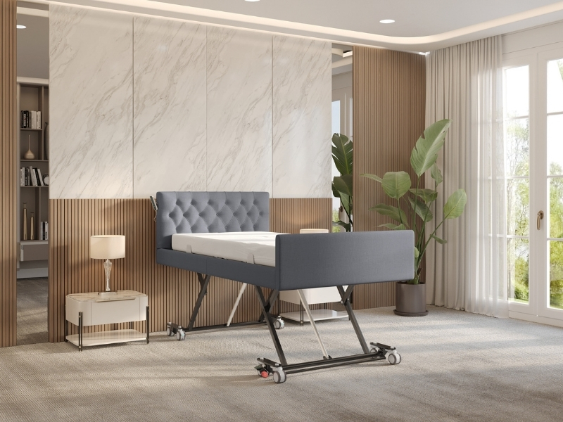 Nursing Bed Complete, Floorline, Wide, Upholstered Slate, Xcel 3 Pro