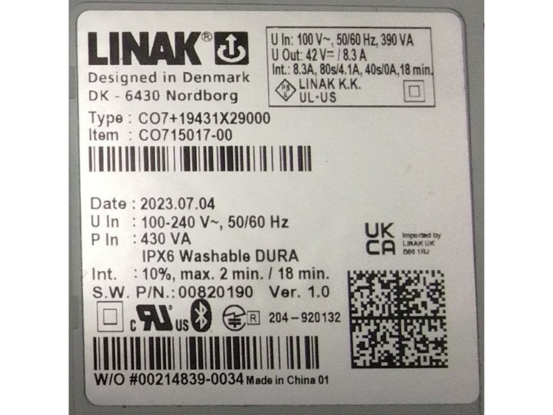 Control Box, 4 Channel, Linak CO71, to suit Alrick EN9000 Floorline Bed