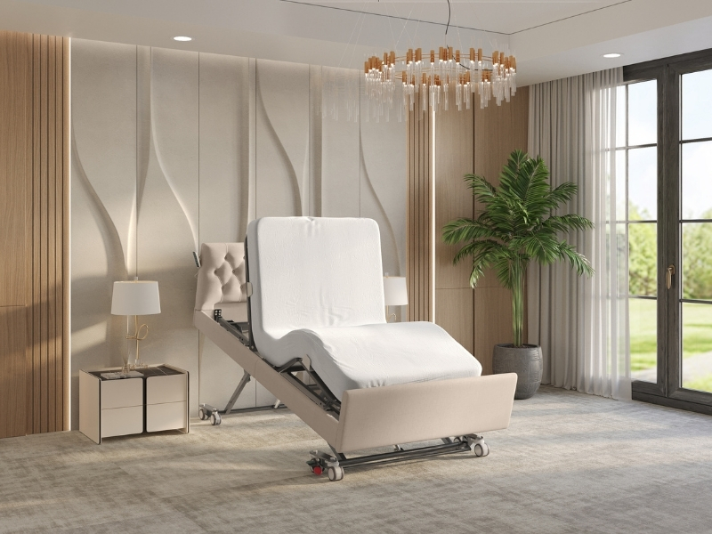 Nursing Bed Complete, Floorline, Single, Upholstered Oatmeal, Xcel 3 Pro