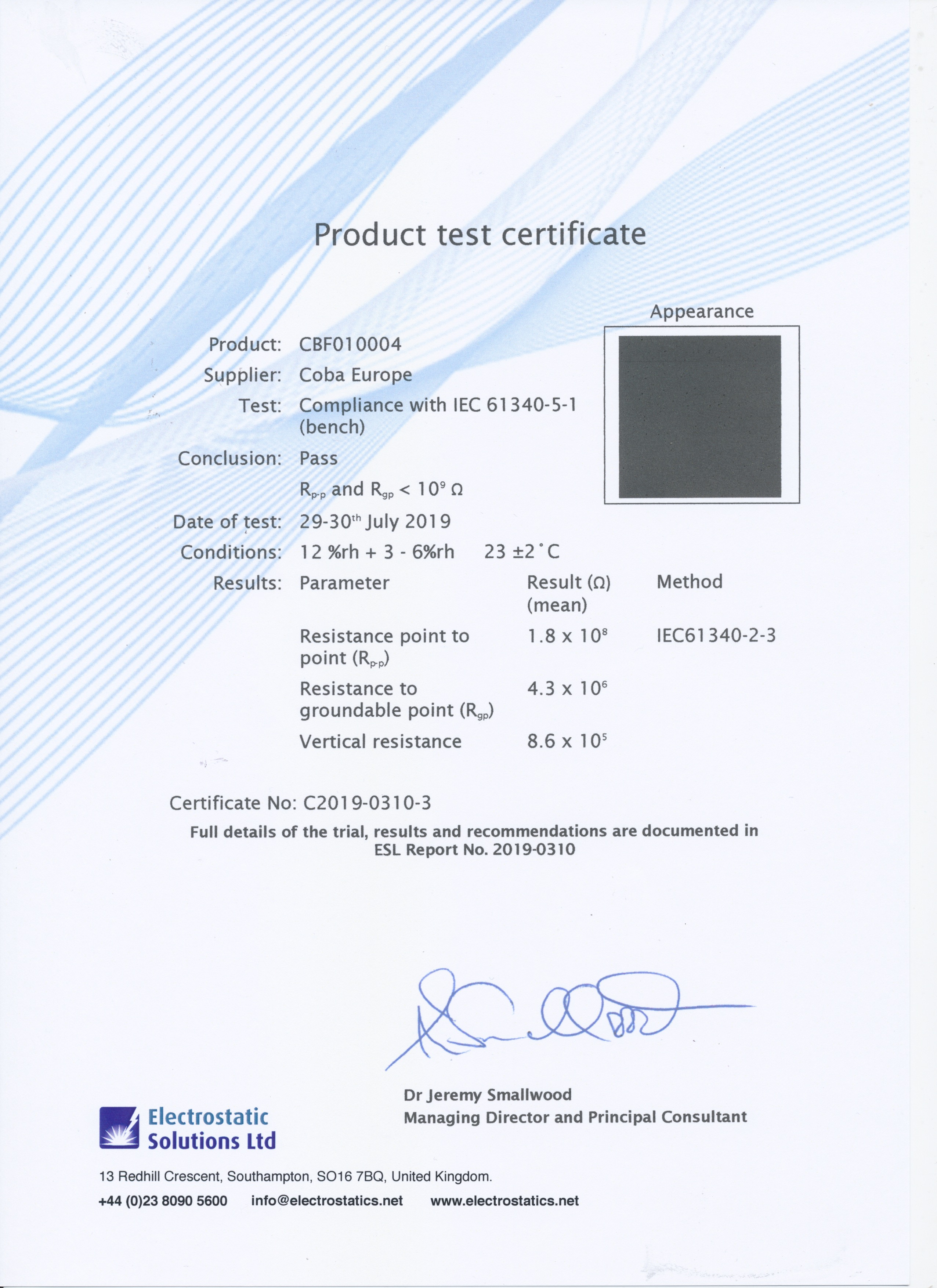 Conductive Neoprene Bench/Floor Mat | COBA