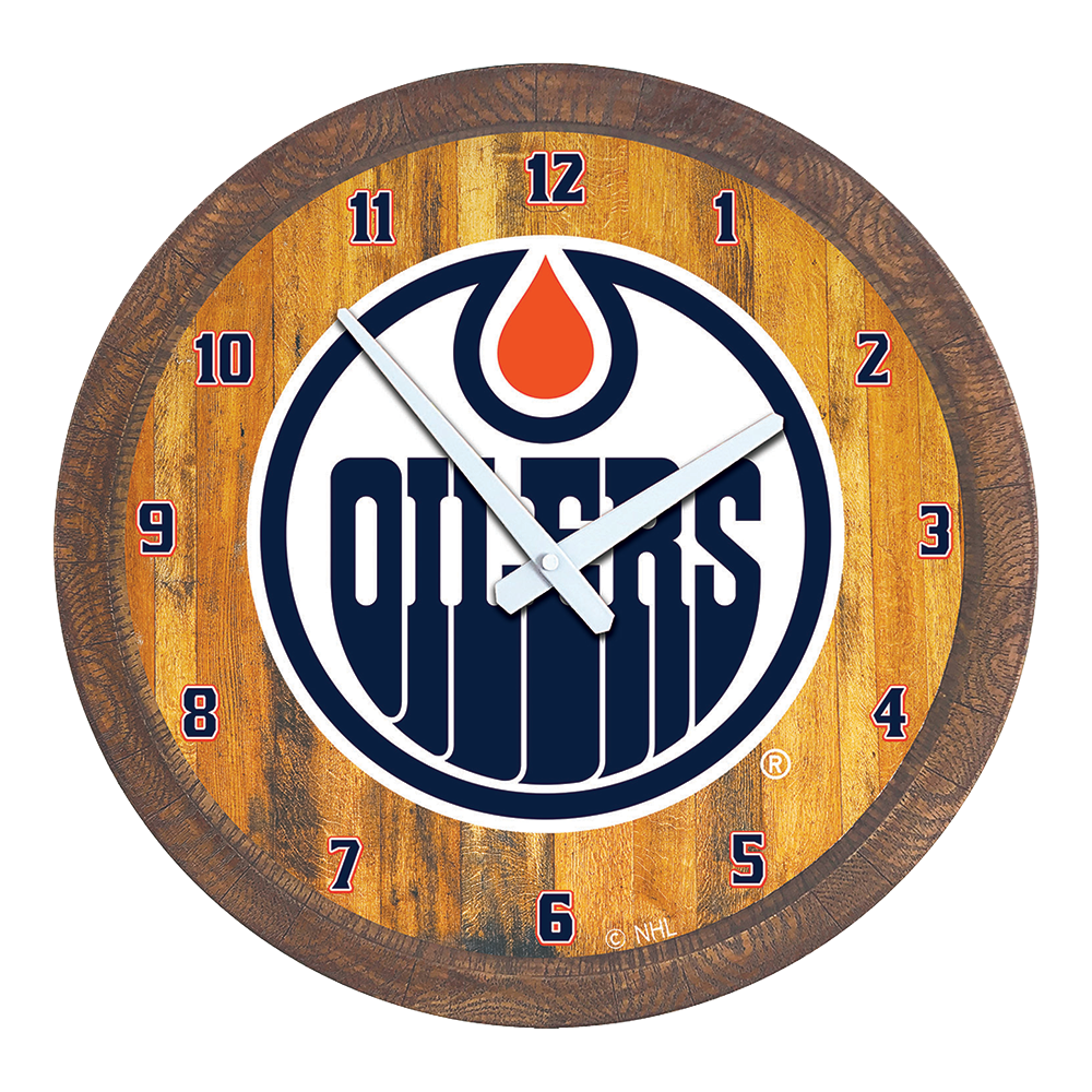 Edmonton Oilers ""Faux"" Barrel Top Wall Clock