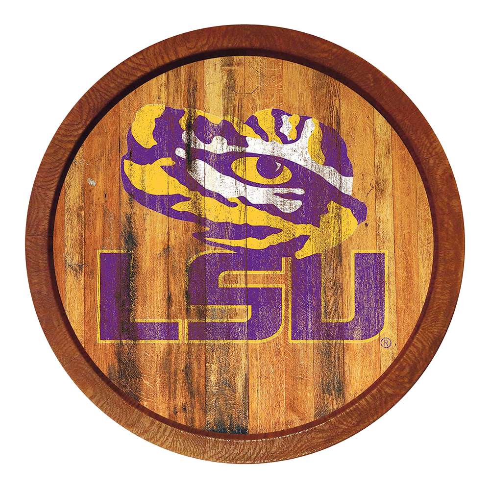 LSU Tigers Weathered ""Faux"" Barrel Top Sign
