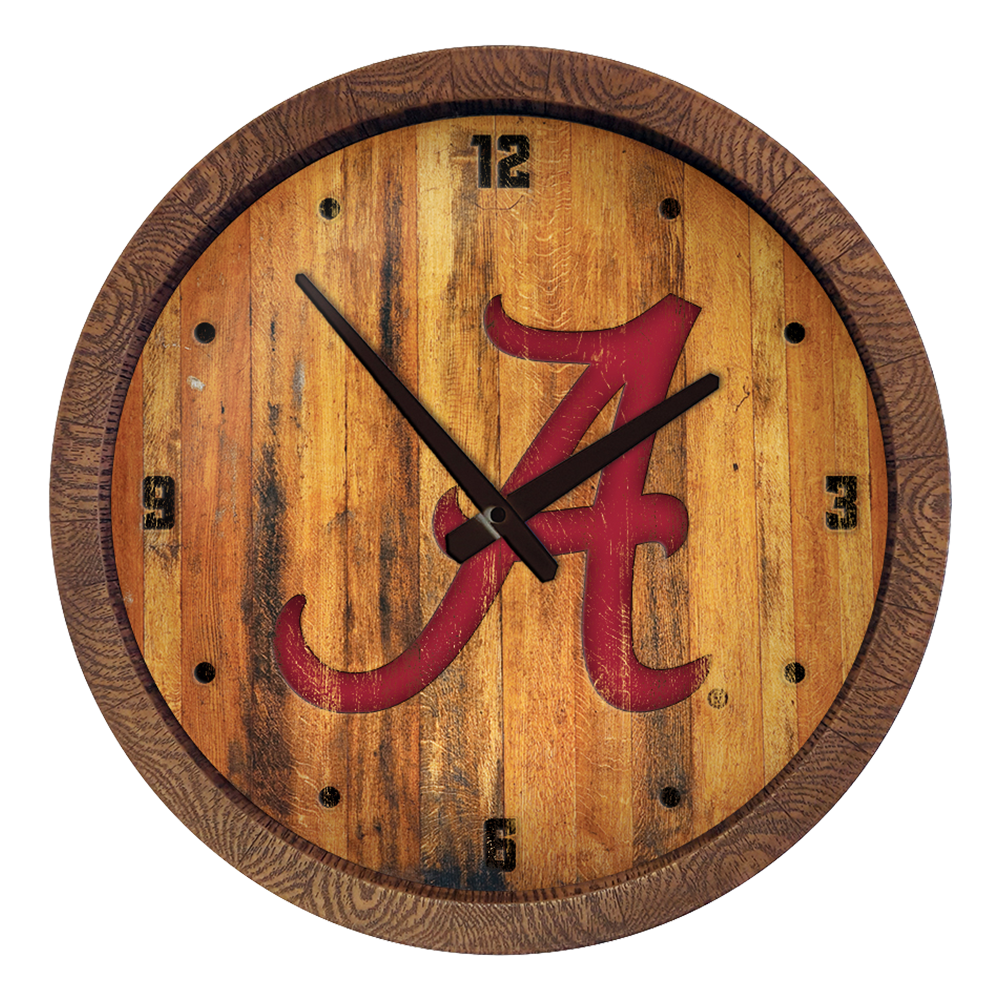 Alabama Crimson Tide Weathered "Faux" Barrel Top Wall Clock