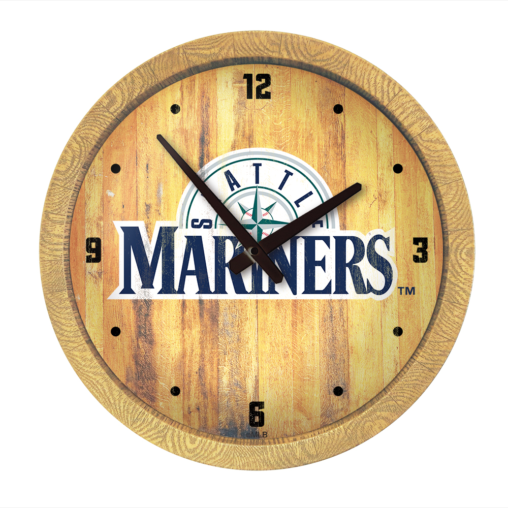 Seattle Mariners: Wordmark - Weathered "Faux" Barrel Top Clock